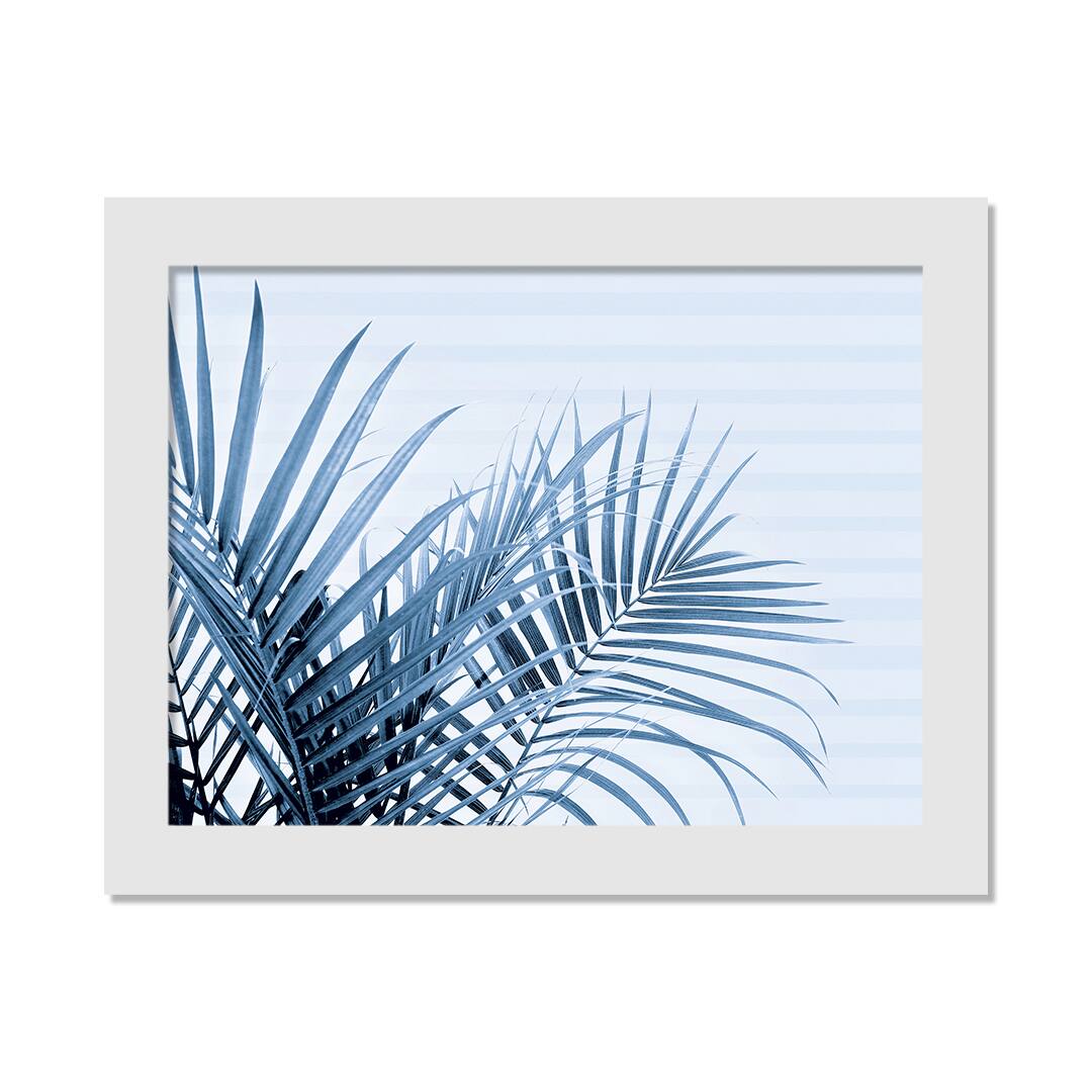 Striped Blue Palms Wall Print in White Frame | Michaels