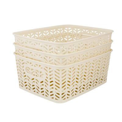 Simplify Small Herringbone Storage Basket, 3ct., Color: Ivory | Michaels