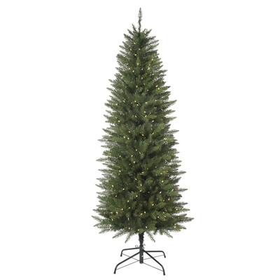 6.5ft. Pre-Lit Dumont Pencil Artificial Christmas Tree, Soft White LED ...
