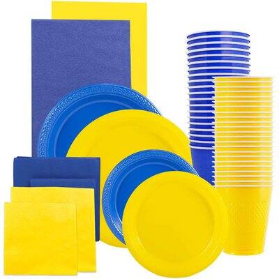 JAM Paper Party Tableware Assortment Grad Pack, Color: Blue/Yellow ...
