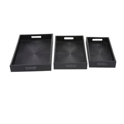 Set of 3" Black Wood Contemporary Trays, 3" x 16" x 10" | Michaels