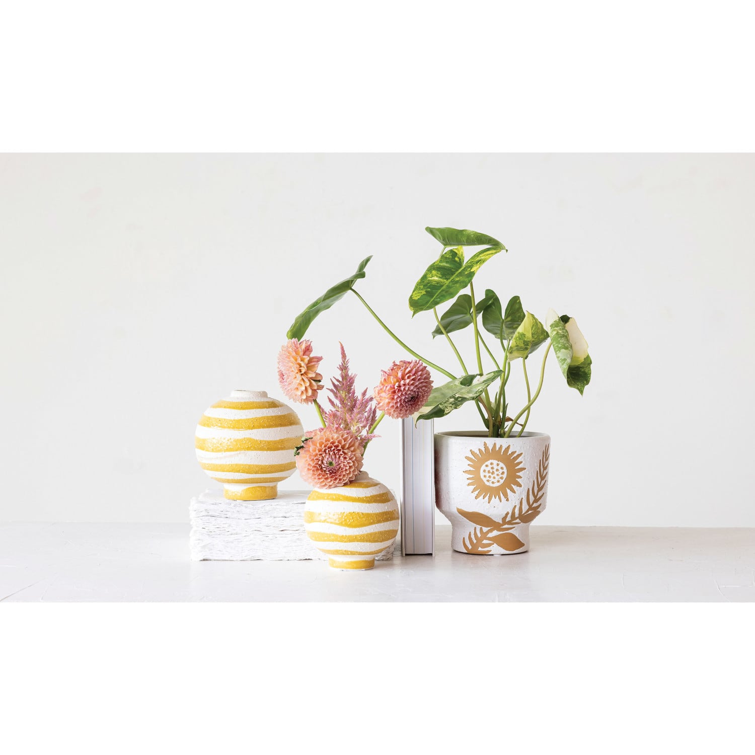 Hello Honey® 5.5" White & Mustard Reactive Glaze Flower Stoneware ...