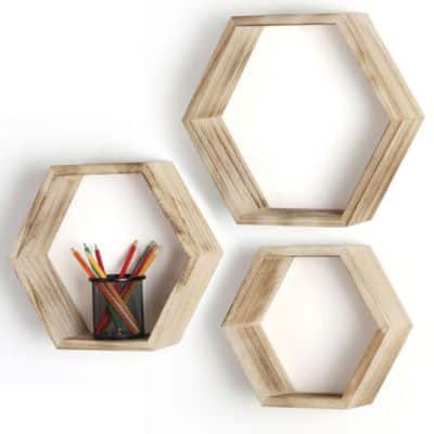 Rustic Brown Floating Hexagonal Shelf Set | Michaels