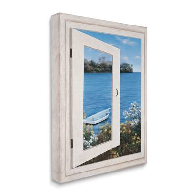 Stupell Industries Lakefront Window Charming Floral Island Boat Canvas ...