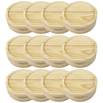 Buy in Bulk - 12 Packs: 4 ct. (48 total) Round Welled Pinewood Coasters ...