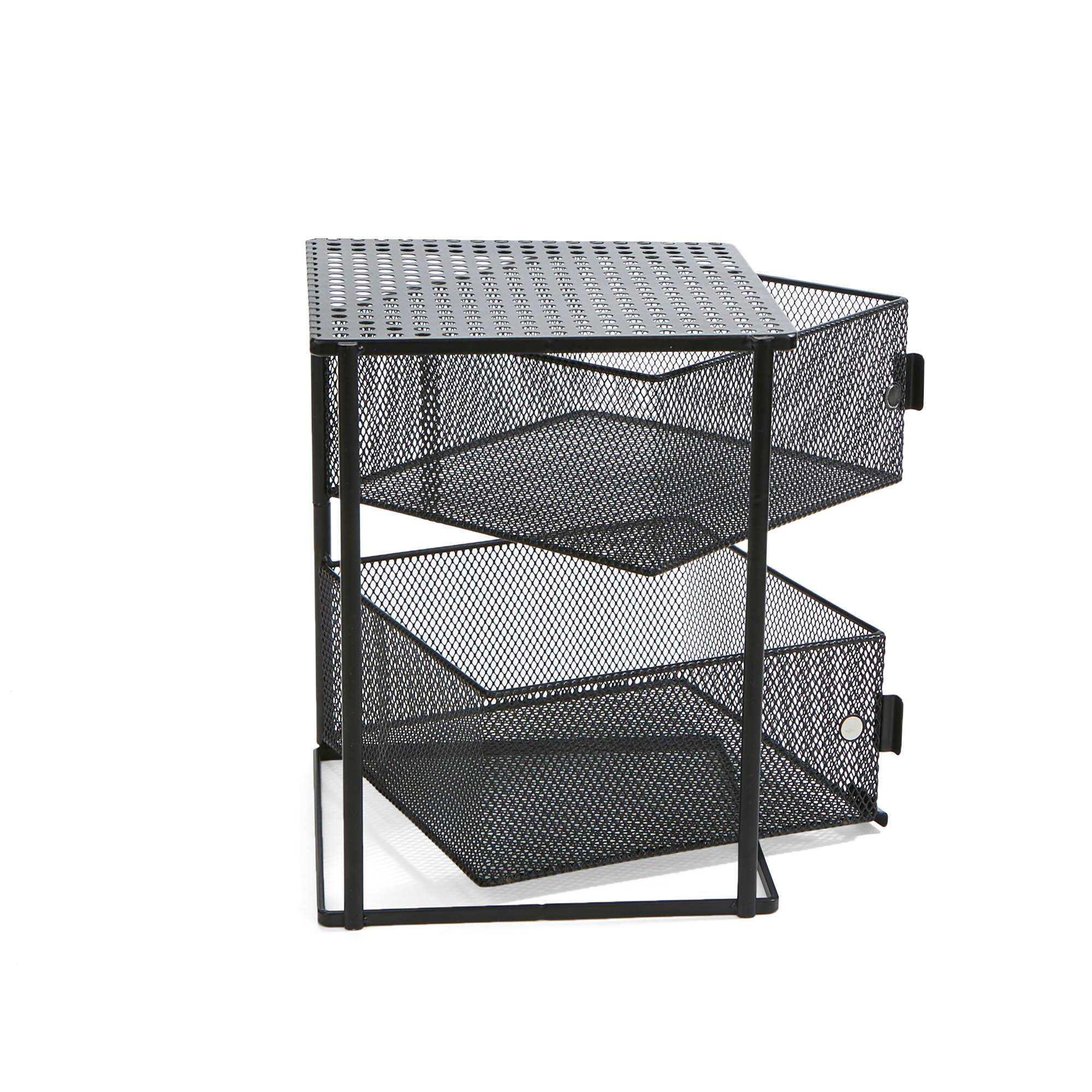Mind Reader Black 2-Tier Metal Mesh Magnetic Organizer Slide Out Basket ...