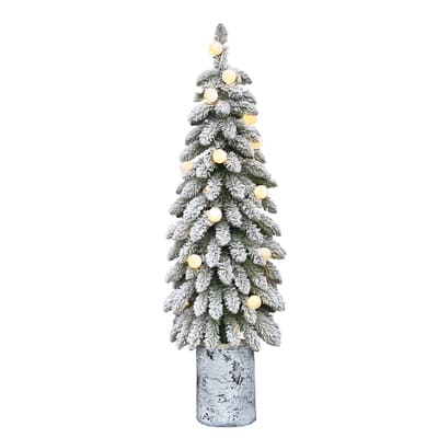 Buy in Bulk - 6 Pack: 4ft. Pre-Lit Flocked Alpine Artificial Christmas Tree in Decorative Pot ...