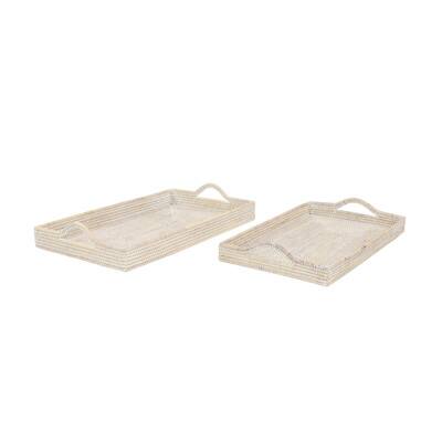 Cream Wood Boho Style Tray Set | Michaels