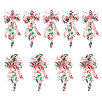 Glitzhome® 32" Whimsical Red & Green Ribbon Christmas Bows, 9ct. | Michaels