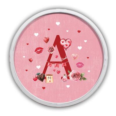 20" Valentine Things White Framed Round Monogram Print, Color: A | Michaels