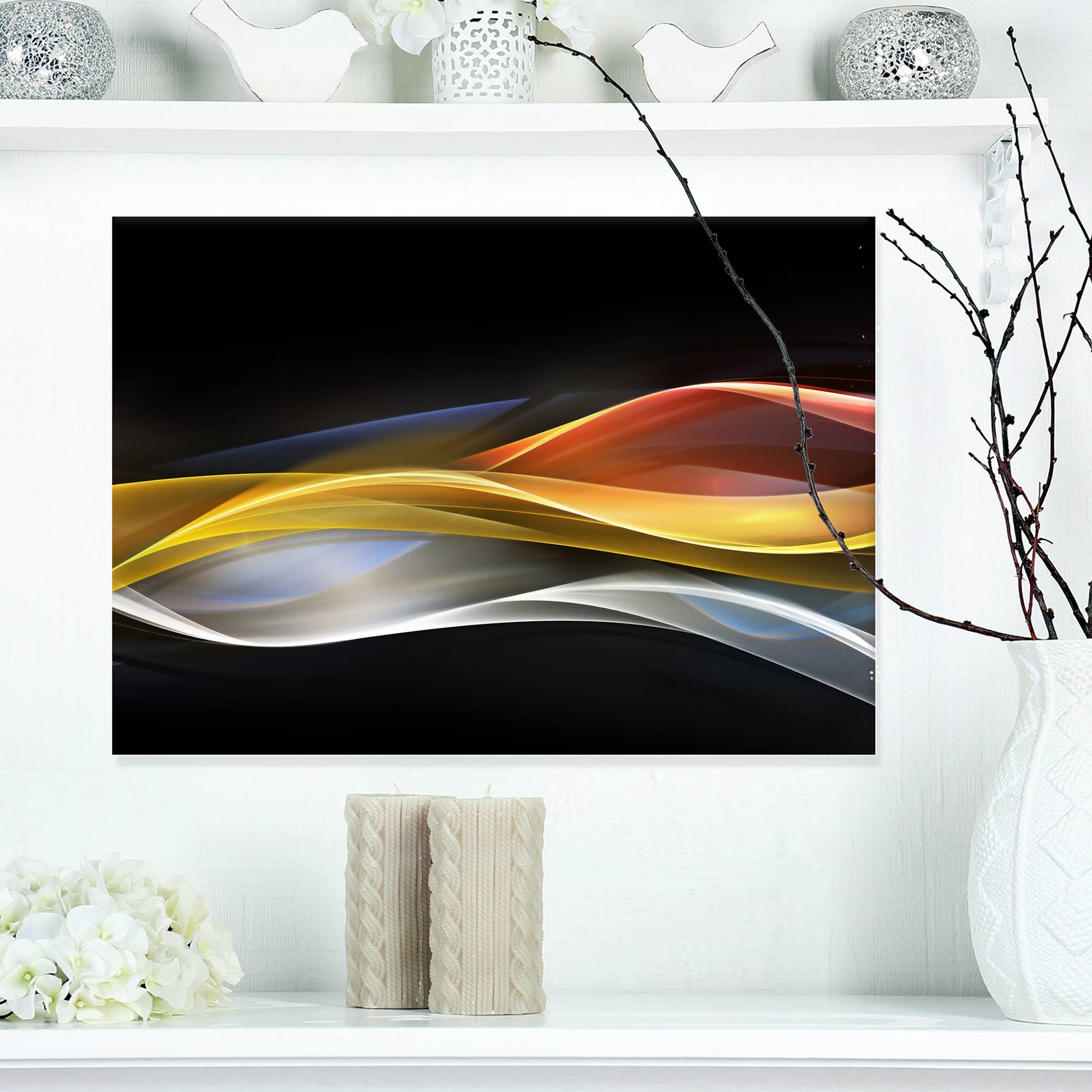 Designart - 3D Gold Silver Wave Design - Abstract Canvas art print ...
