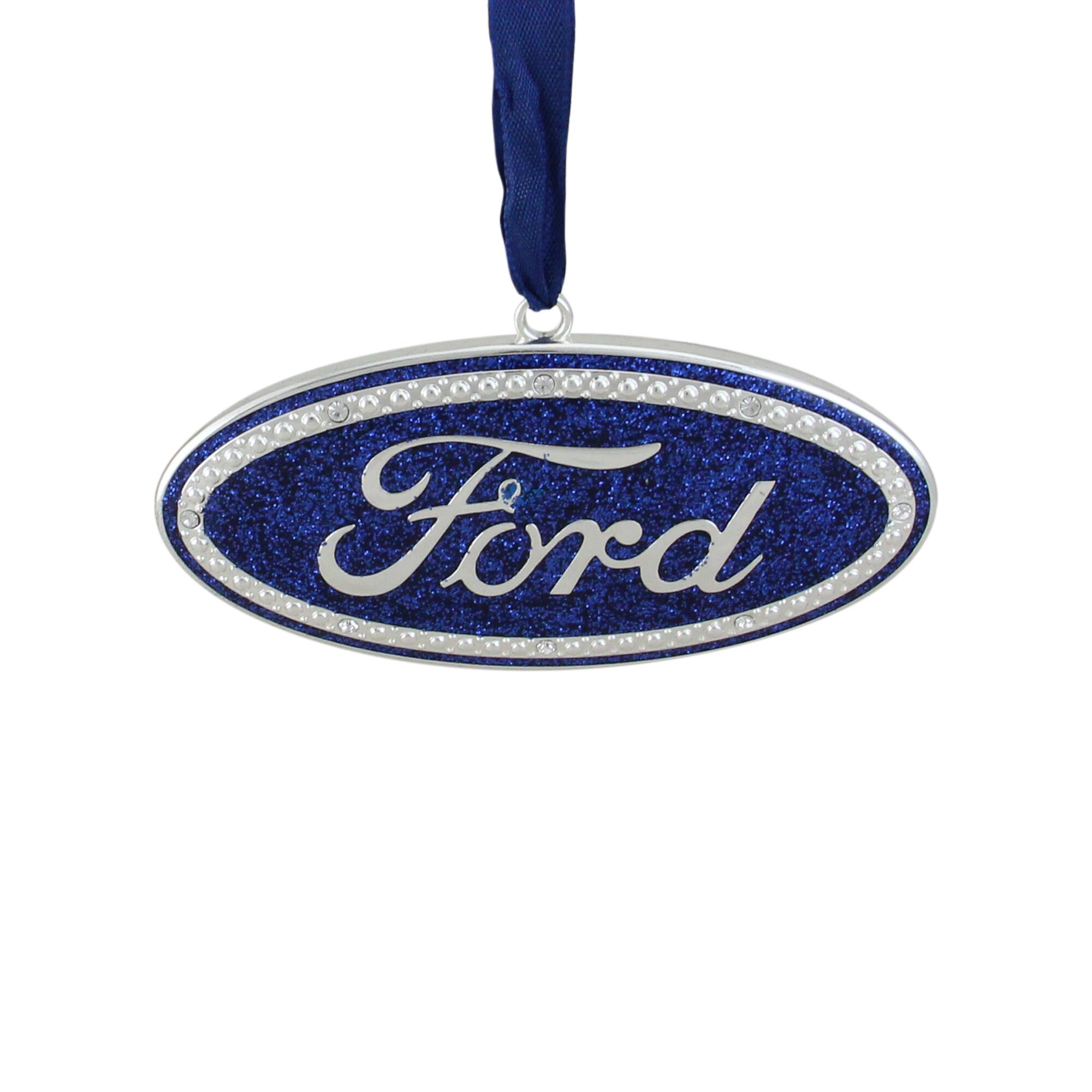 4" Metallic Glitter Blue "Ford" Logo Silver Plated Christmas Tree ...