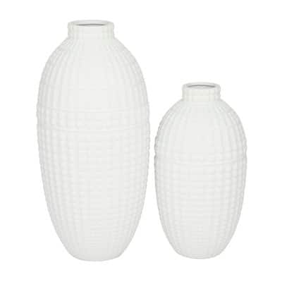 White Stoneware Modern Vase, Set of 2" 16", 12" | Michaels