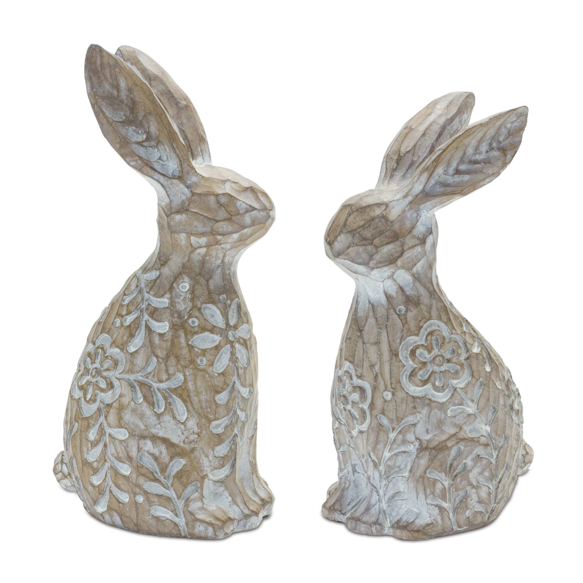 Floral Carved Rabbit Figurine Set | Michaels