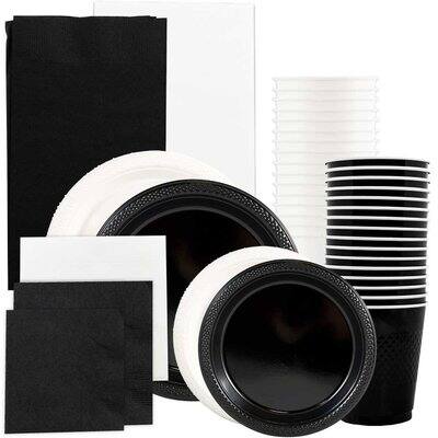 JAM Paper Party Tableware Assortment Grad Pack, Color: Black/White ...