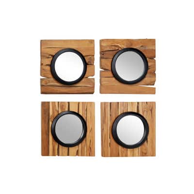 Set of 4 Brown Teak Wood Rustic Floral Wall Mirror, 18" x 18" | Michaels