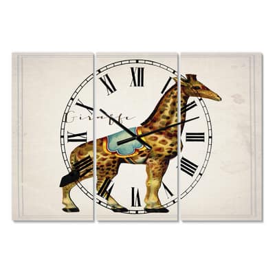 Designart 'Circus Animals Giraffe Large Cottage Multipanel Wall Clock ...
