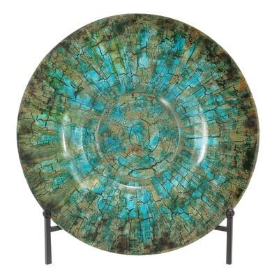 18" Green & Turquoise Glass Glam Decorative Plate with Stand | Michaels