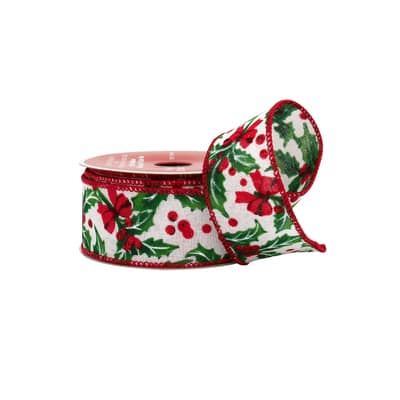 1.5" x 30ft. Holly & Bows Wired Ribbon by Celebrate It® | Michaels