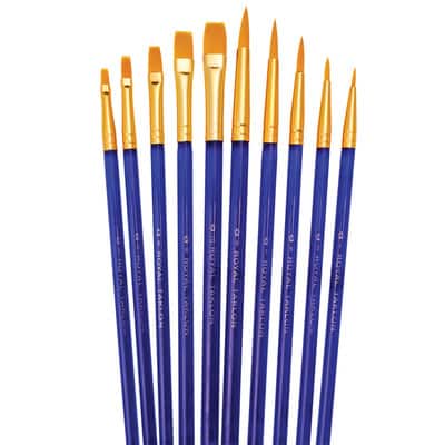 Royal & Langnickel® Golden Taklon 10 Piece Brush Set, Shaders & Rounds ...