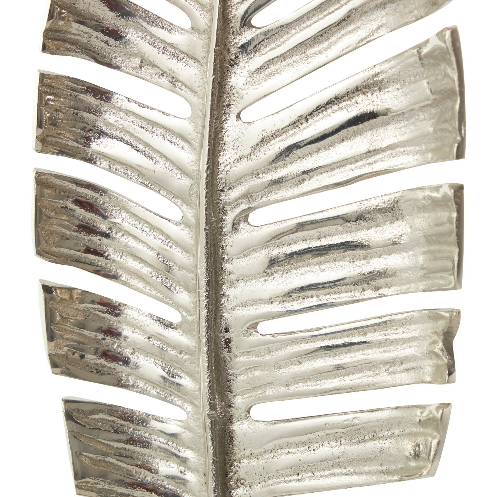 24" Silver Aluminum Leaf Standing Sculpture with Black Marble Base ...