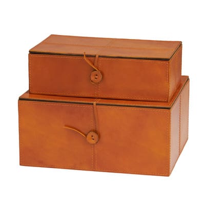 Leather Storage Box with Leather Loop Closure Set, Color: Light Brown ...
