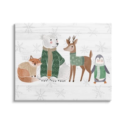 Stupell Industries Winter Wildlife Animals Snowflakes Canvas Wall Art | Michaels