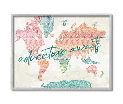 Stupell Industries Adventure Awaits Macramé Pattern World Map Framed ...