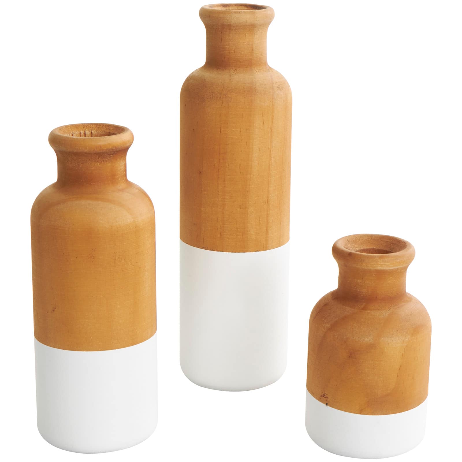 Brown Wood Colorblock Vase with White Bases Set | Michaels