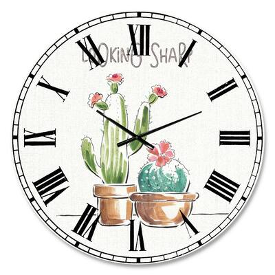 Designart Desert Botanical Bloom I Farmhouse Wall Clock, Size: 36" x 36 ...