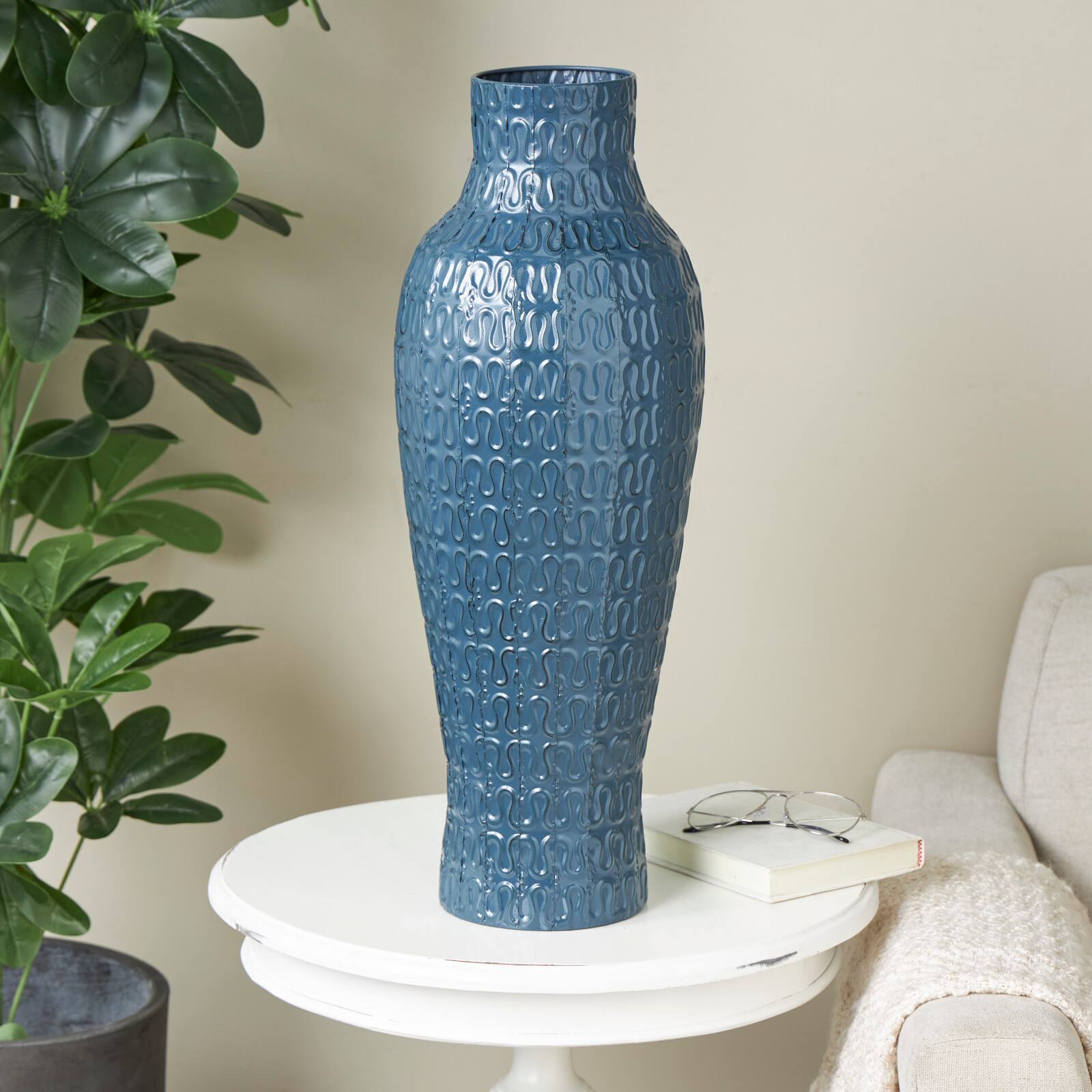 24" Dark Blue Metal Dimensional Textured Vase | Michaels