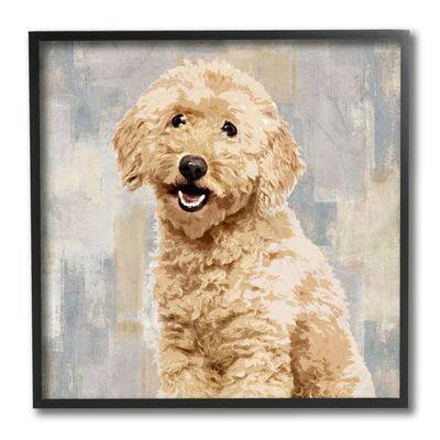 Stupell Industries Smiling Labradoodle Dog Patchwork Grey Beige Pattern ...