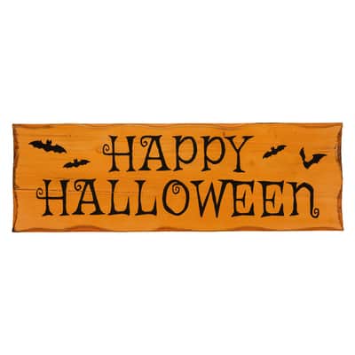 24" Wooden 'Happy Halloween' Wall Sign with Bats | Michaels