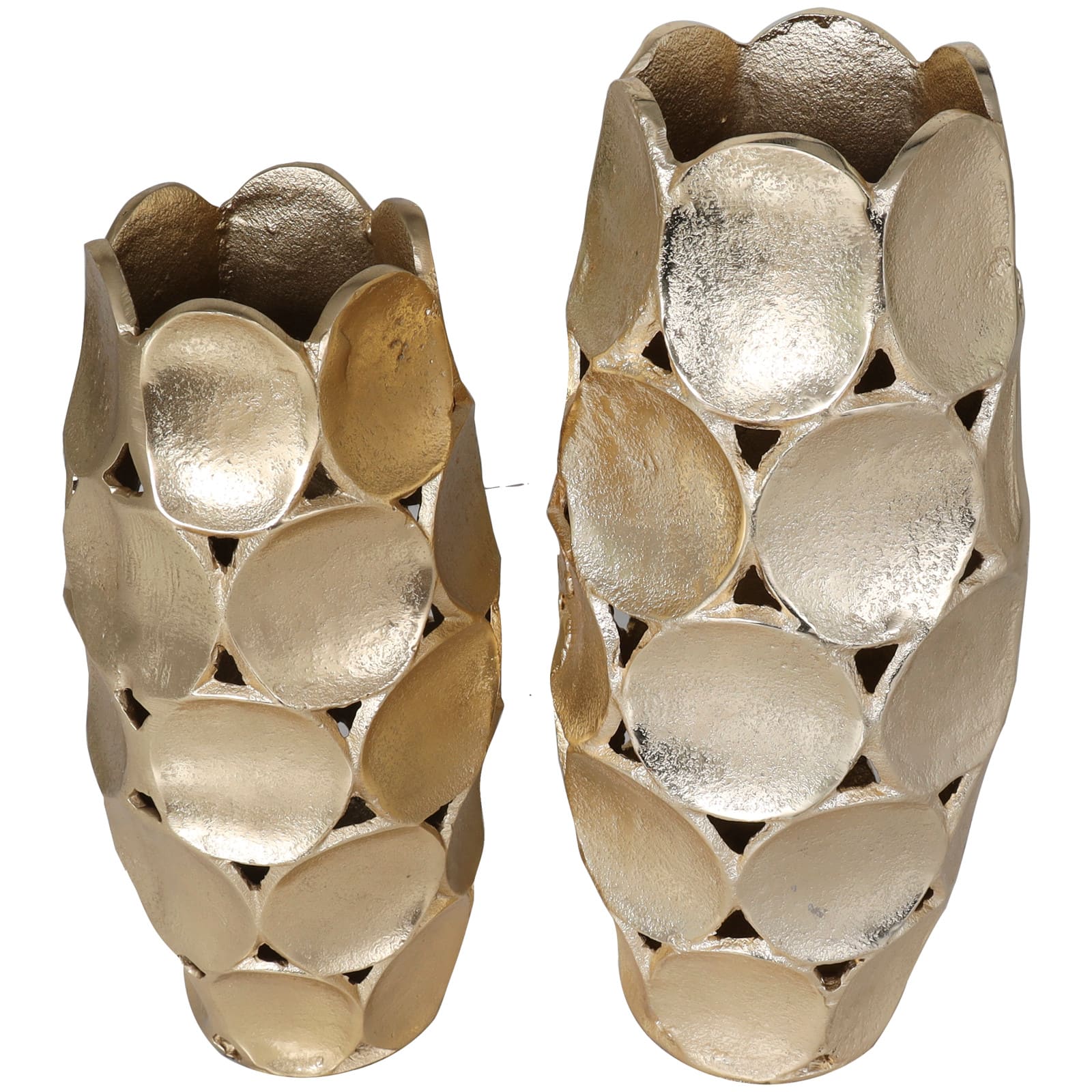 Gold Aluminum Geometric Open Framed Vase with Circular Plates Set ...