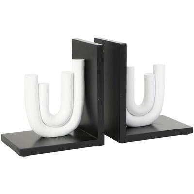 7" White MDF Abstract Layered U-Shaped Bookends with Black Stands Set ...