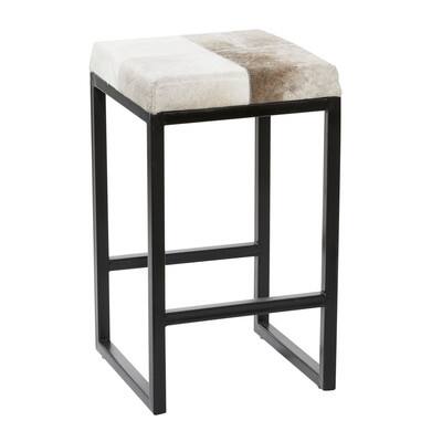 Black Iron and Leather Industrial Stool, 24" x 14" x 14" | Michaels
