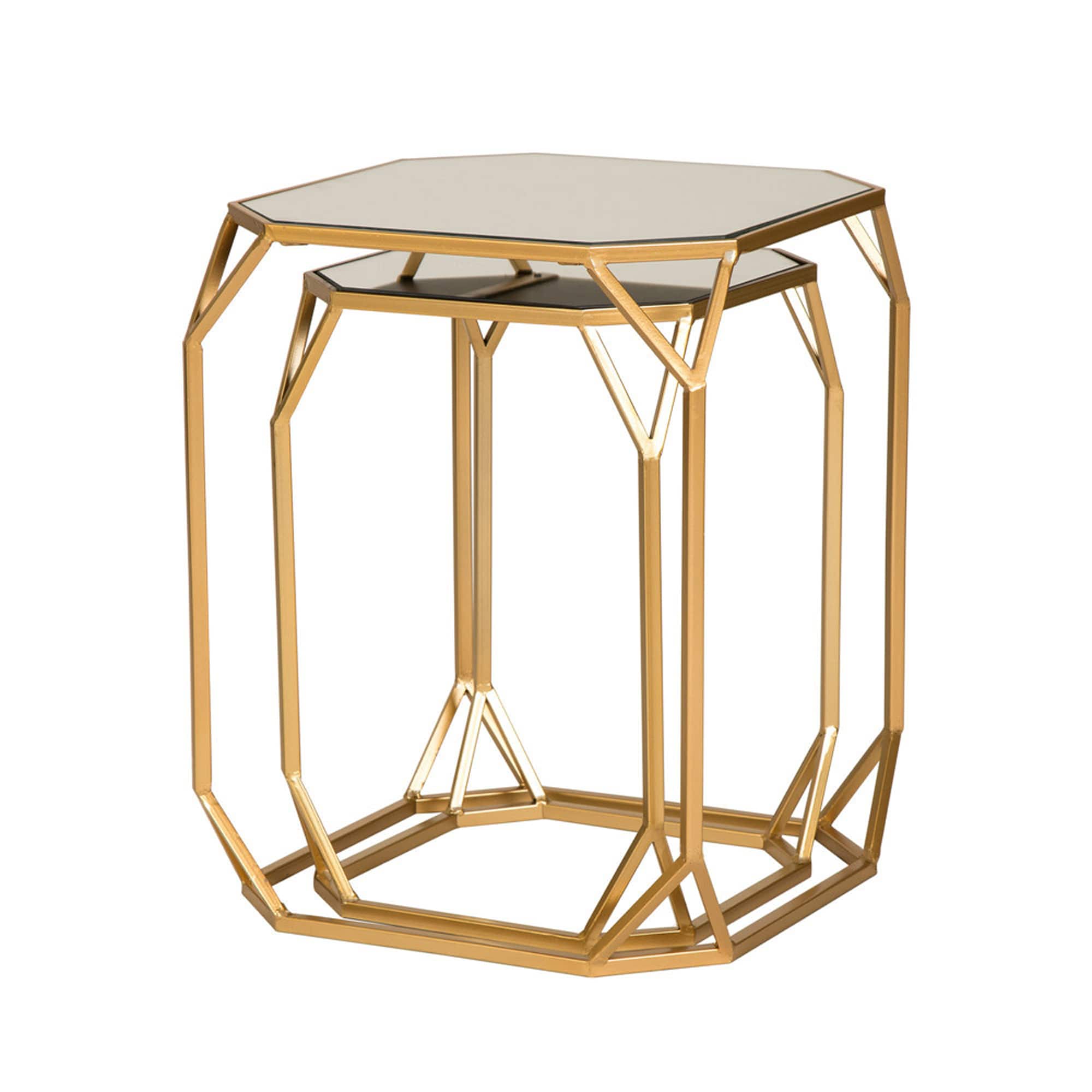 Glitzhome® Gold Metal Square Accent Table with Glass Top Set | Accent ...