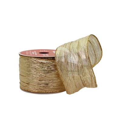 2.5" x 20ft. Metallic Gold Sheer Wired Crinkle Ribbon by Celebrate It ...