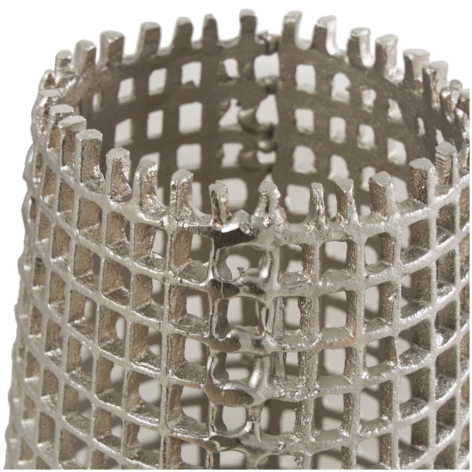 29" Silver Aluminum Tall Grid Inspired Vase with Open Frame Design ...