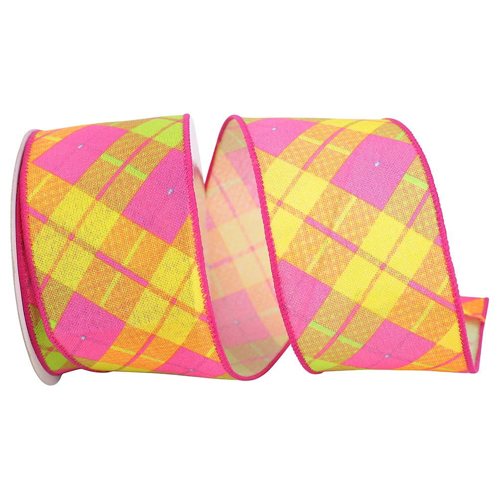 Reliant Wired Citrus Diagonal Plaid Ribbon, 10yd. | Michaels