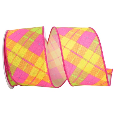 Reliant Wired Citrus Diagonal Plaid Ribbon, 10yd. | Michaels