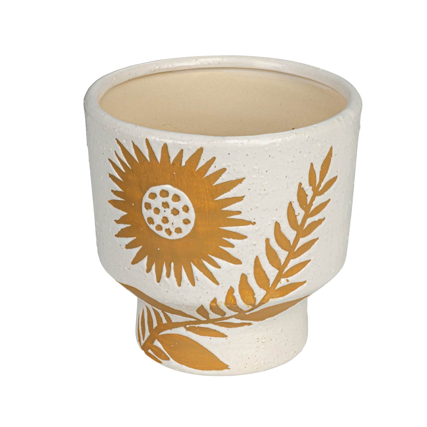 Hello Honey® 5.5" White & Mustard Reactive Glaze Flower Stoneware ...