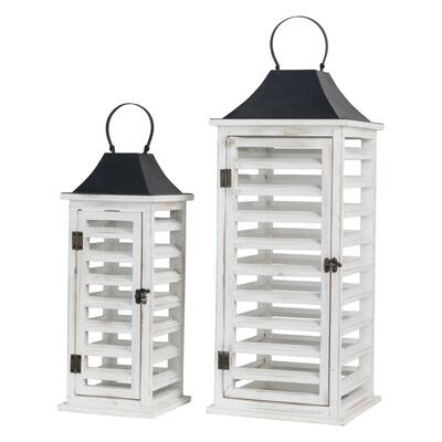 Modern Farmhouse White Wooden Shutter Lantern Set, 25.5" & 19" | Michaels