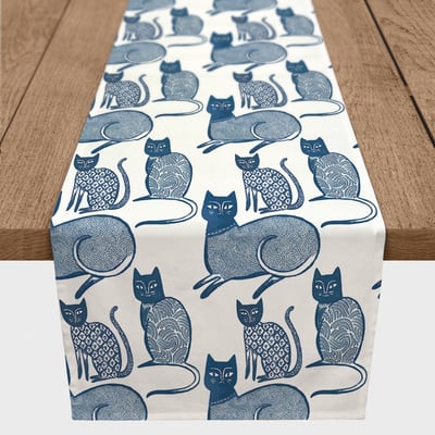 Blue Cat Pattern 16" x 72" Cotton Twill Runner | Michaels