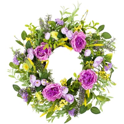 24" Purple Peony Mixed Floral Springtime Wreath | Michaels