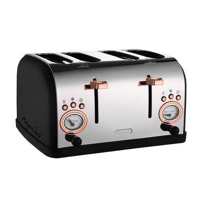MegaChef Black & Rose Gold 4 Slice Wide Slot Toaster with Variable ...