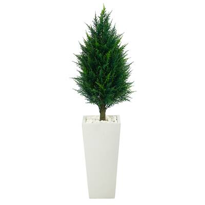 4ft. UV Resistant Cypress Tower Tree in Tall White Planter | Michaels