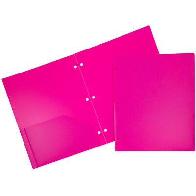 JAM Paper 3-Hole Heavy Duty Plastic Pocket Folder, 6ct., Color: Fuchsia ...