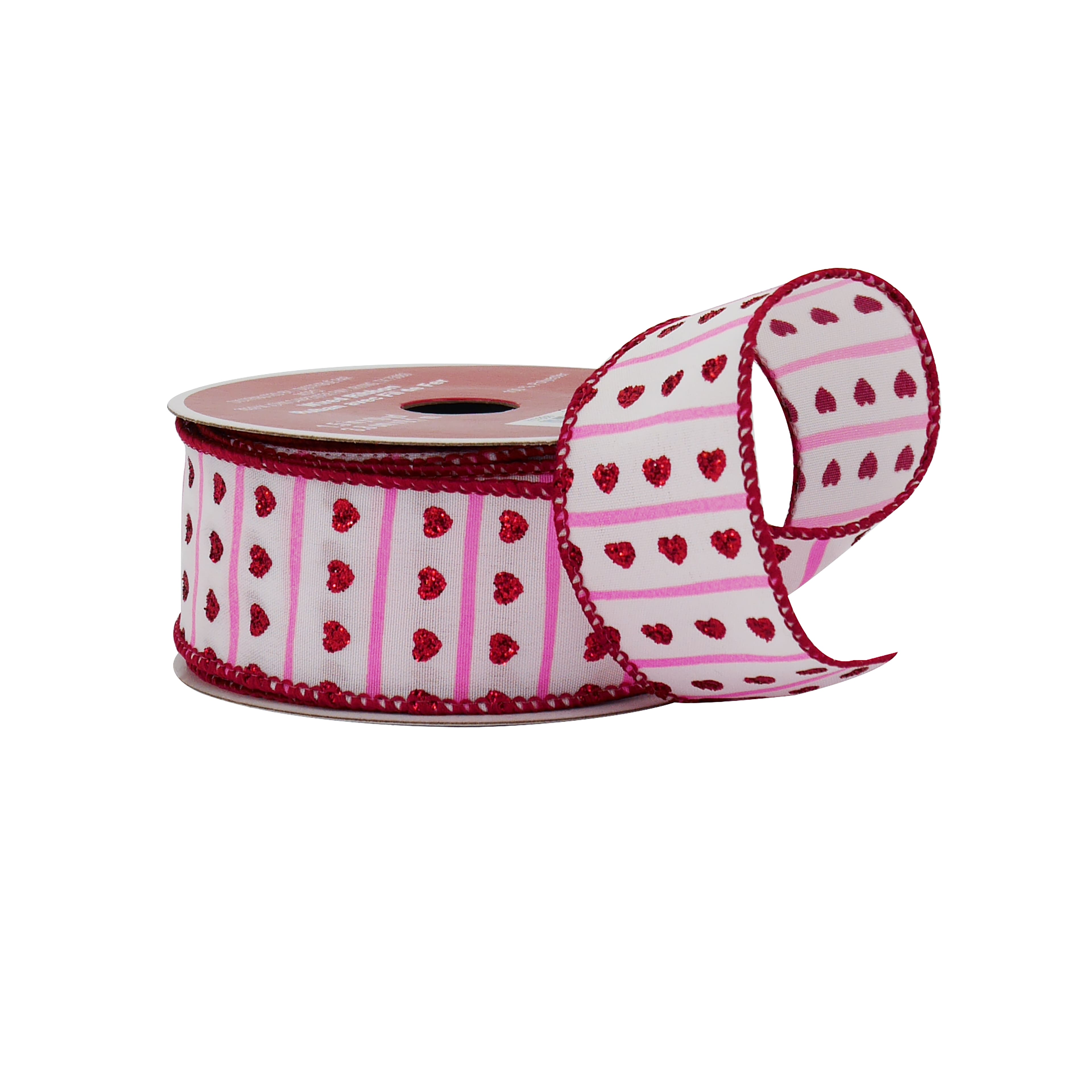 1.5" x 30ft. Pink Stripes & Red Hearts Wired Ribbon by Celebrate It ...