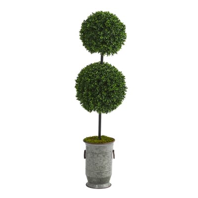 4ft. Boxwood Double Ball Topiary Tree in Vintage Metal Planter | Michaels